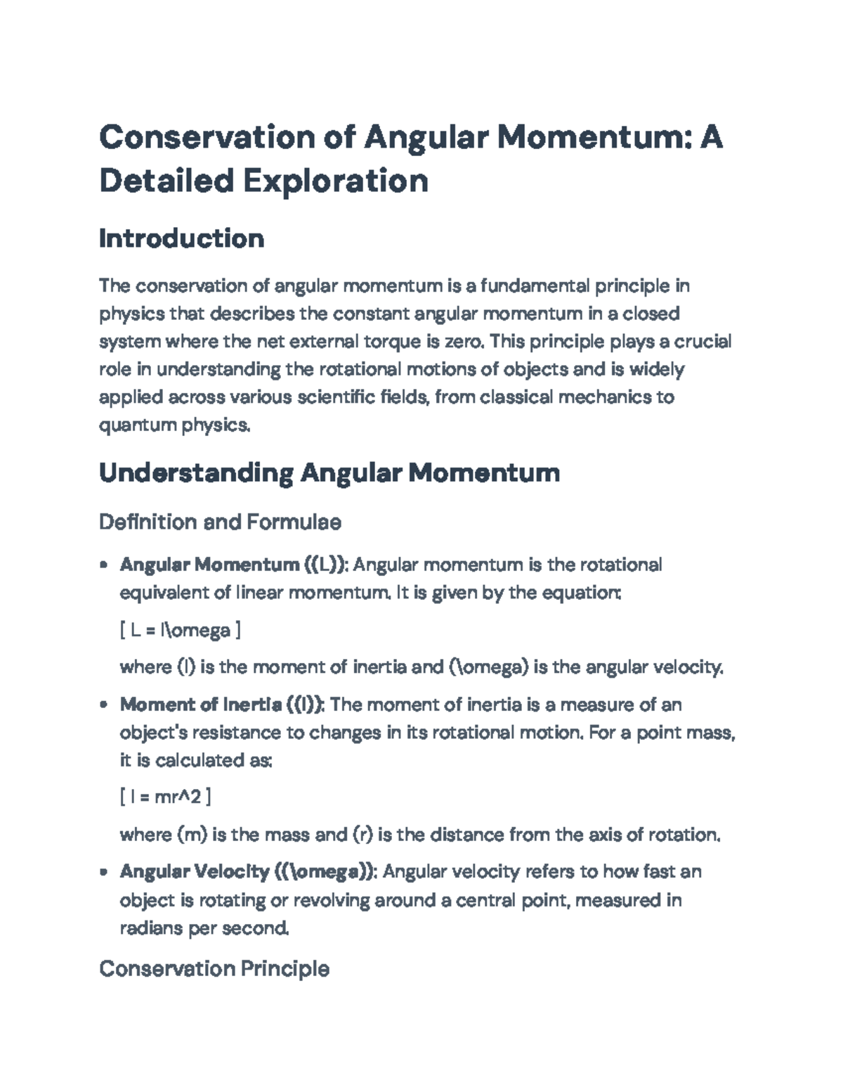 Conservation of Angular Momentum: Physics Principles and Applications ...