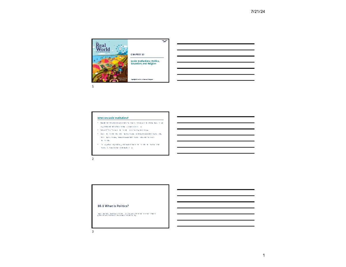 CHAPTER 10: Overview of Social Institutions - Politics, Education ...