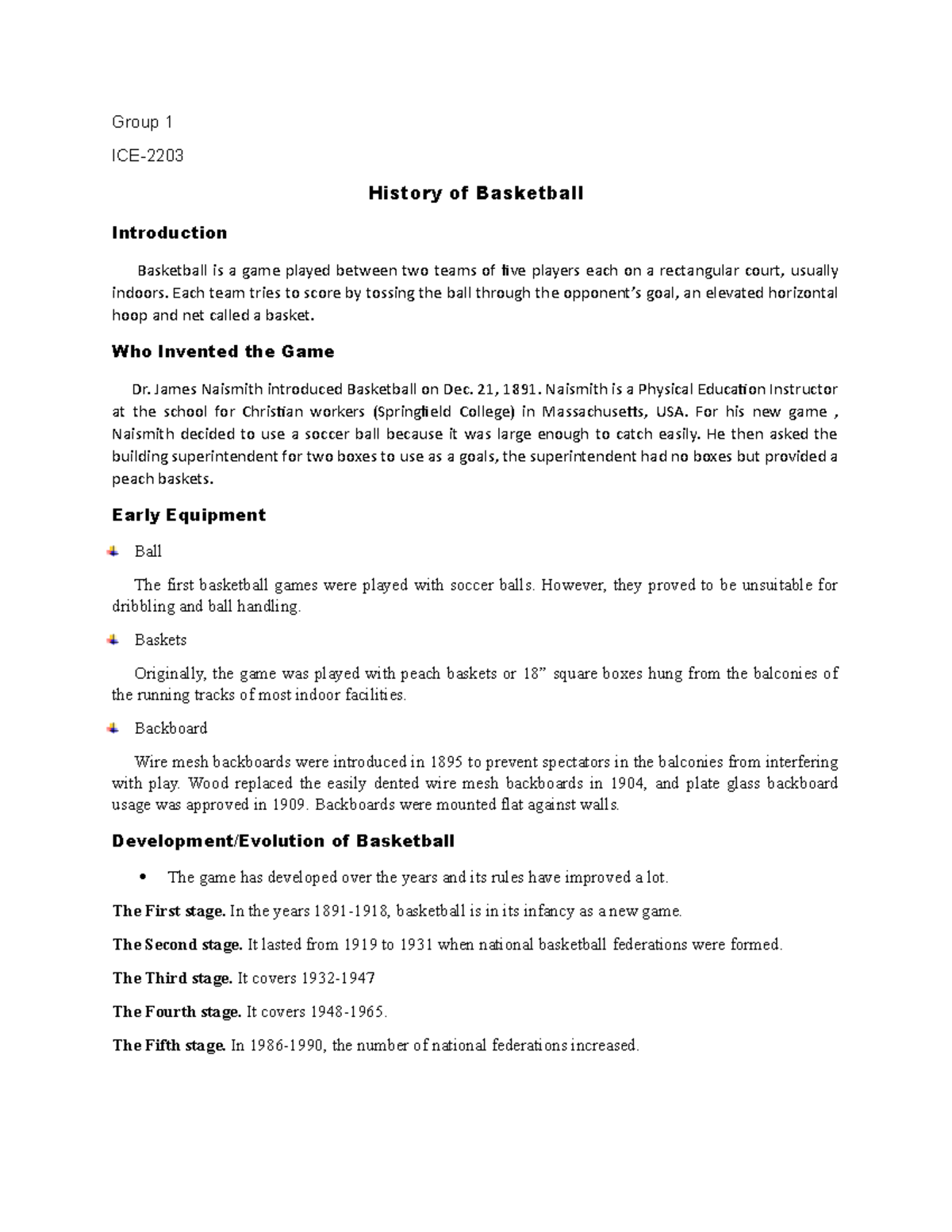 History-of-Basketball - Group 1 ICE- History of Basketball Introduction ...