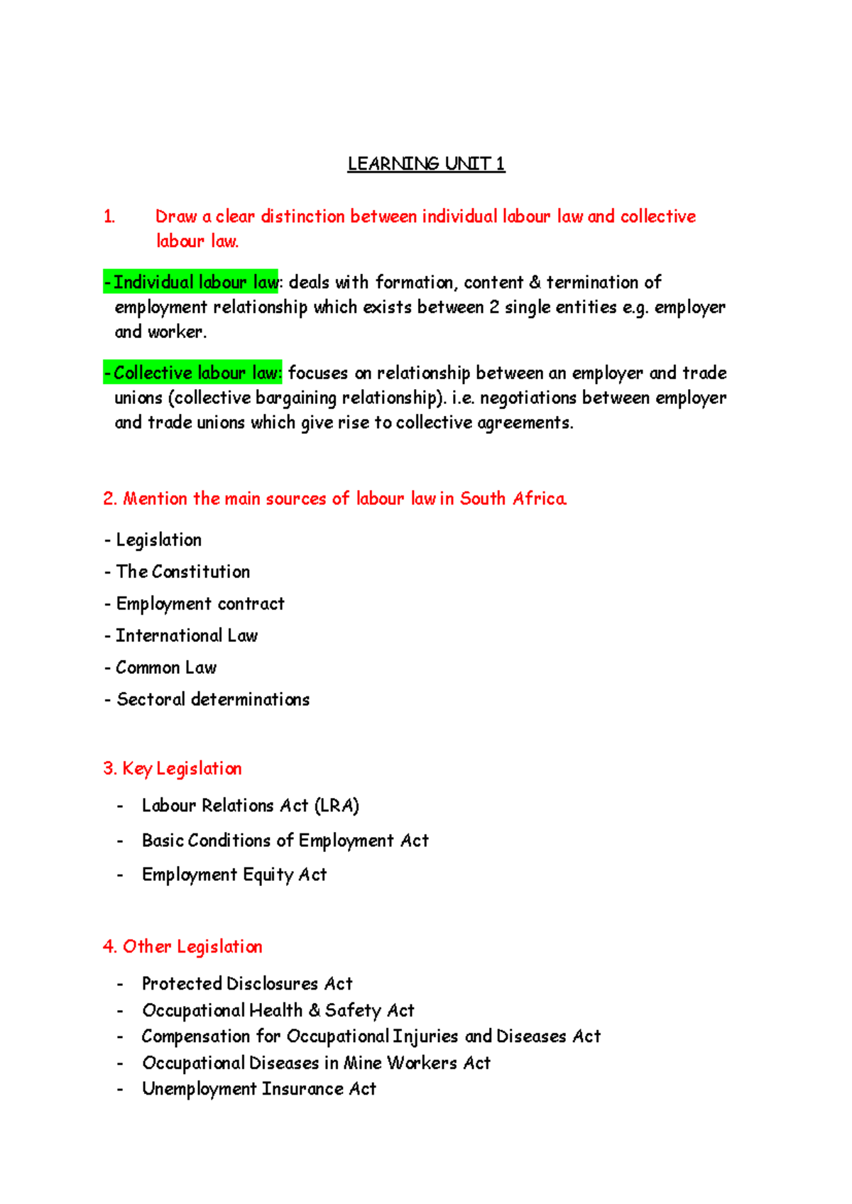 LLAW 101 Final Exam Notes: Summary of Labour Law Principles - Studocu
