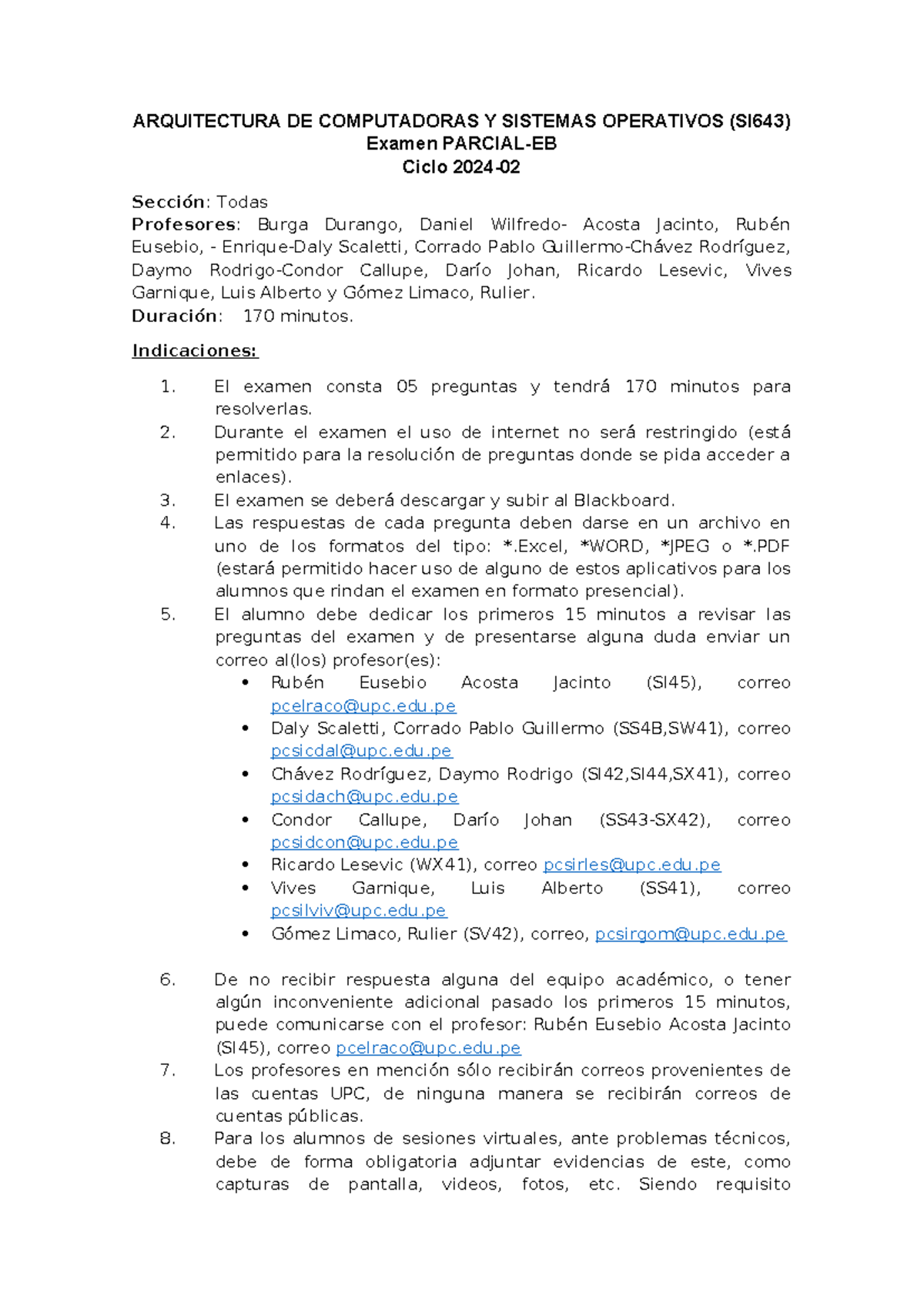 Examen Final de ARQUITECTURA DE COMPUTADORAS Y SISTEMAS OPERATIVOS ...