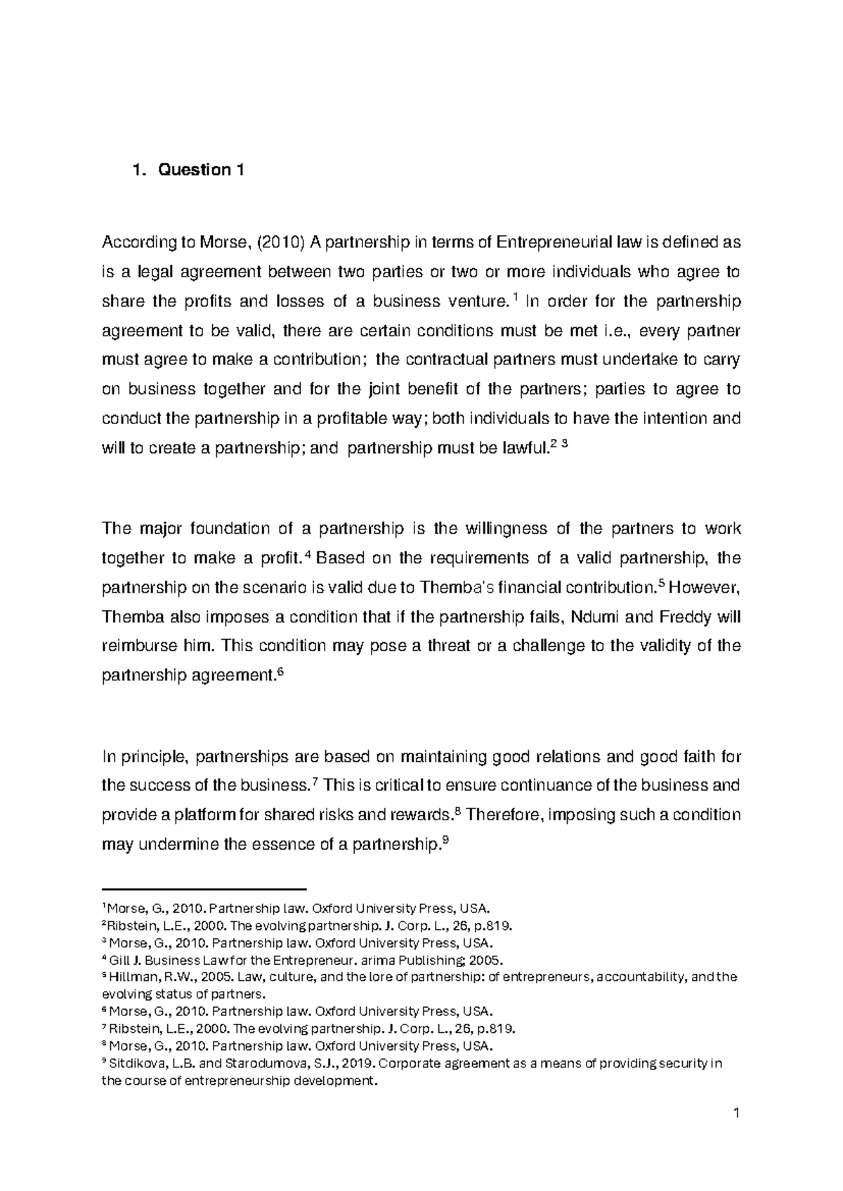 MRL 2601 Assessment 1: Validity of Partnership Agreements - Studocu