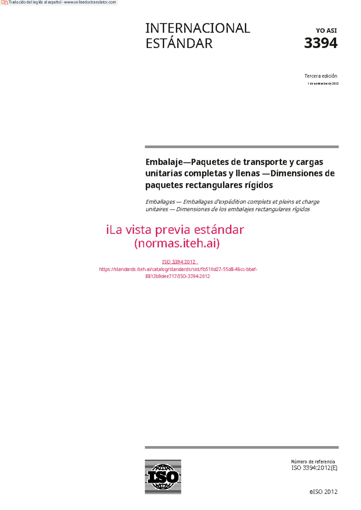 Normativa ISO 3394:2012 sobre Embalaje y Dimensiones de Paquetes - Studocu
