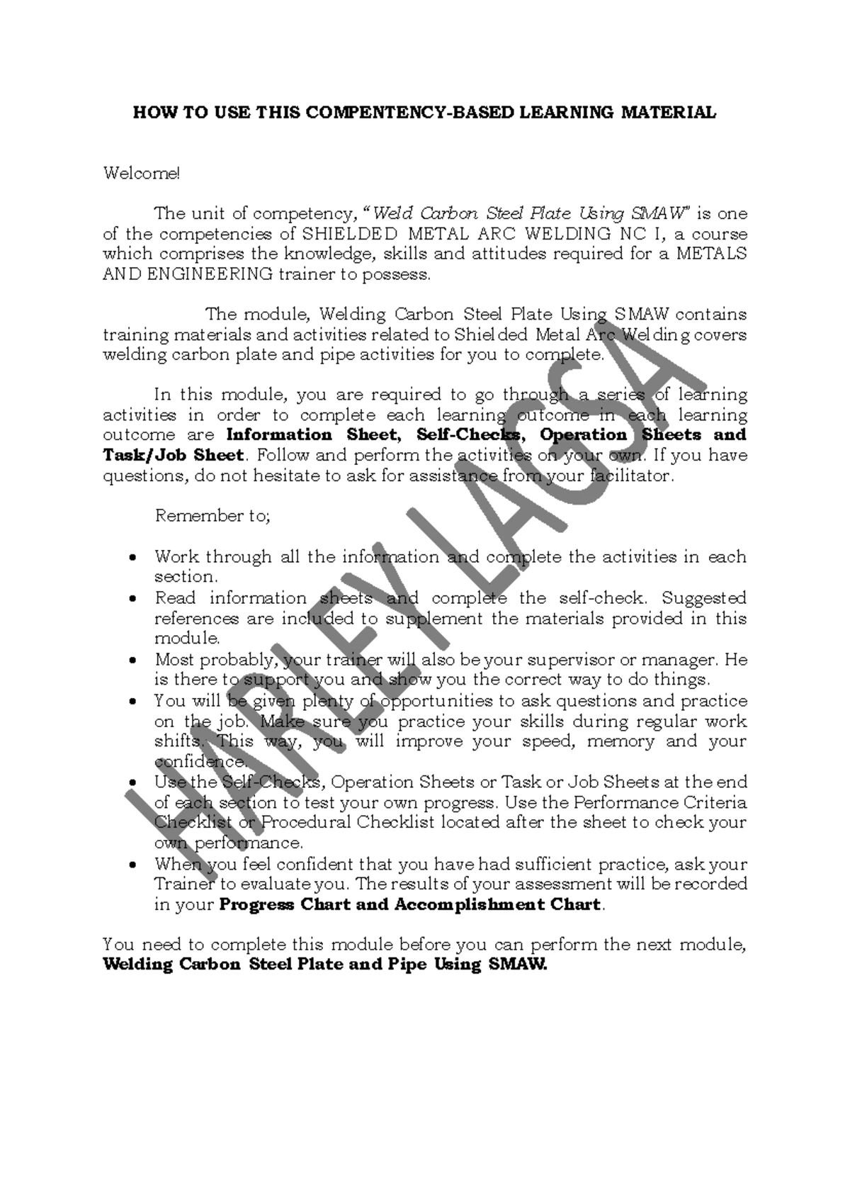 SMAW Notes for CBLM NC I, II, III: Welding Carbon & Alloy Steel - Studocu