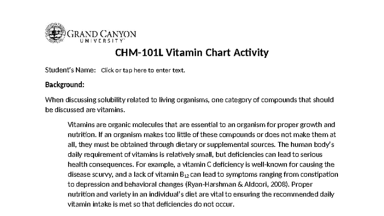 Vitamins Chart Activity: Importance & Classification of Vitamins - Studocu