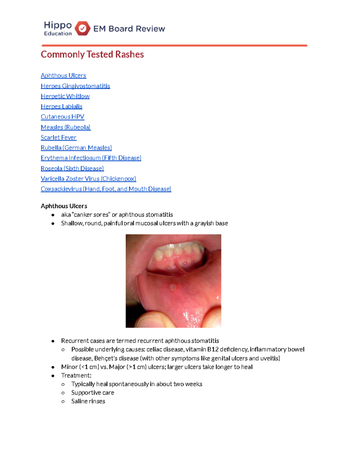Dermatology Written Summary: Commonly Tested Rashes and Conditions ...