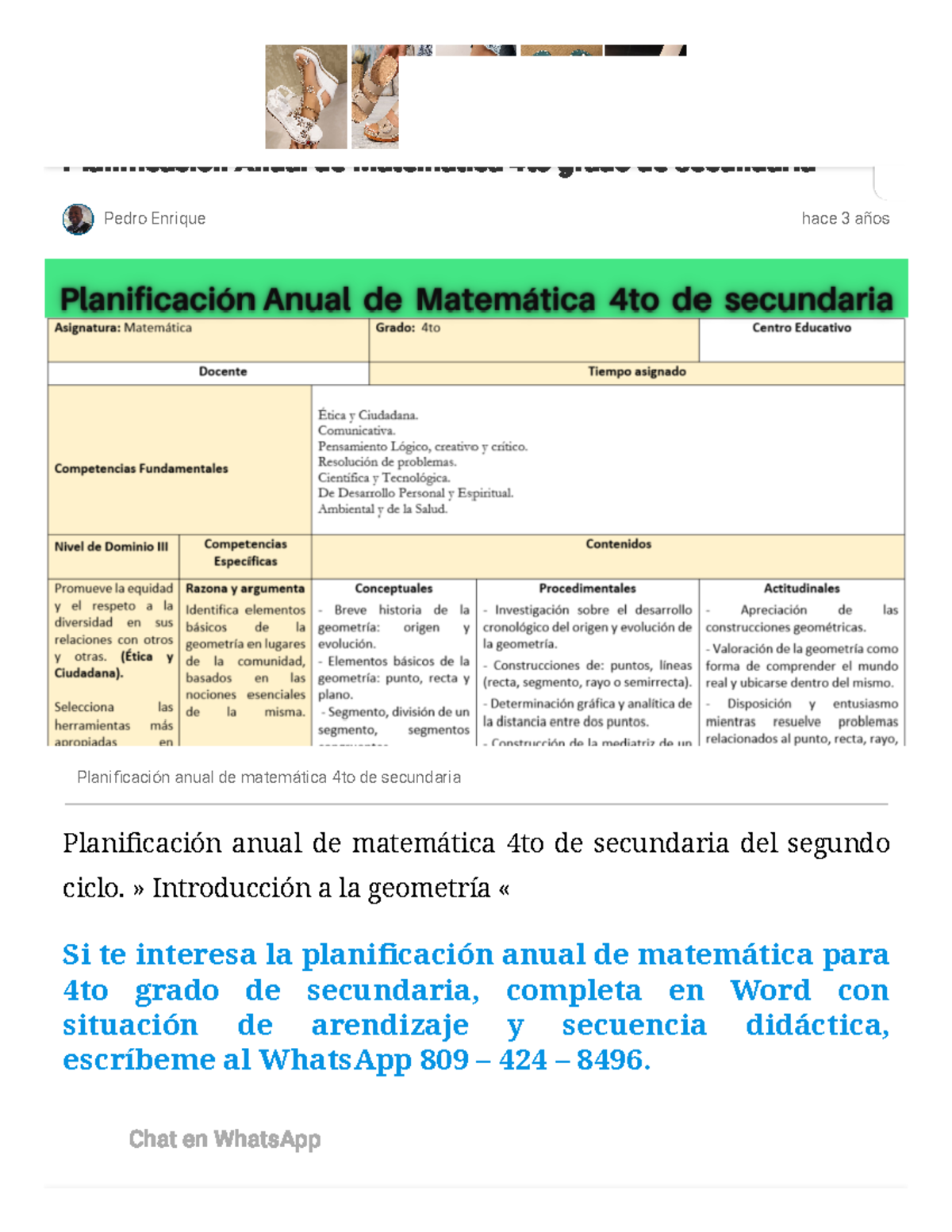 Planificación Anual de Matemática 4to Secundaria: Geometría y Didáctica - Studocu