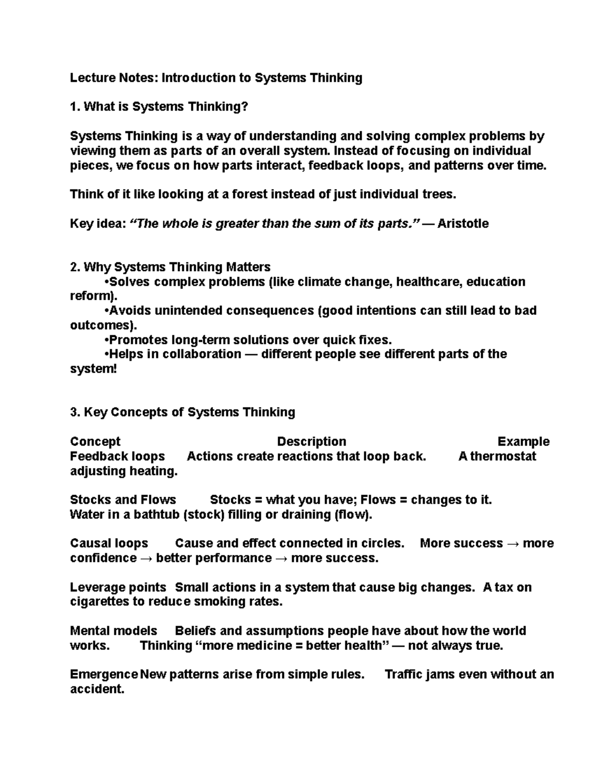 Lecture Notes on Systems Thinking - Lecture Notes: Introduction to ...