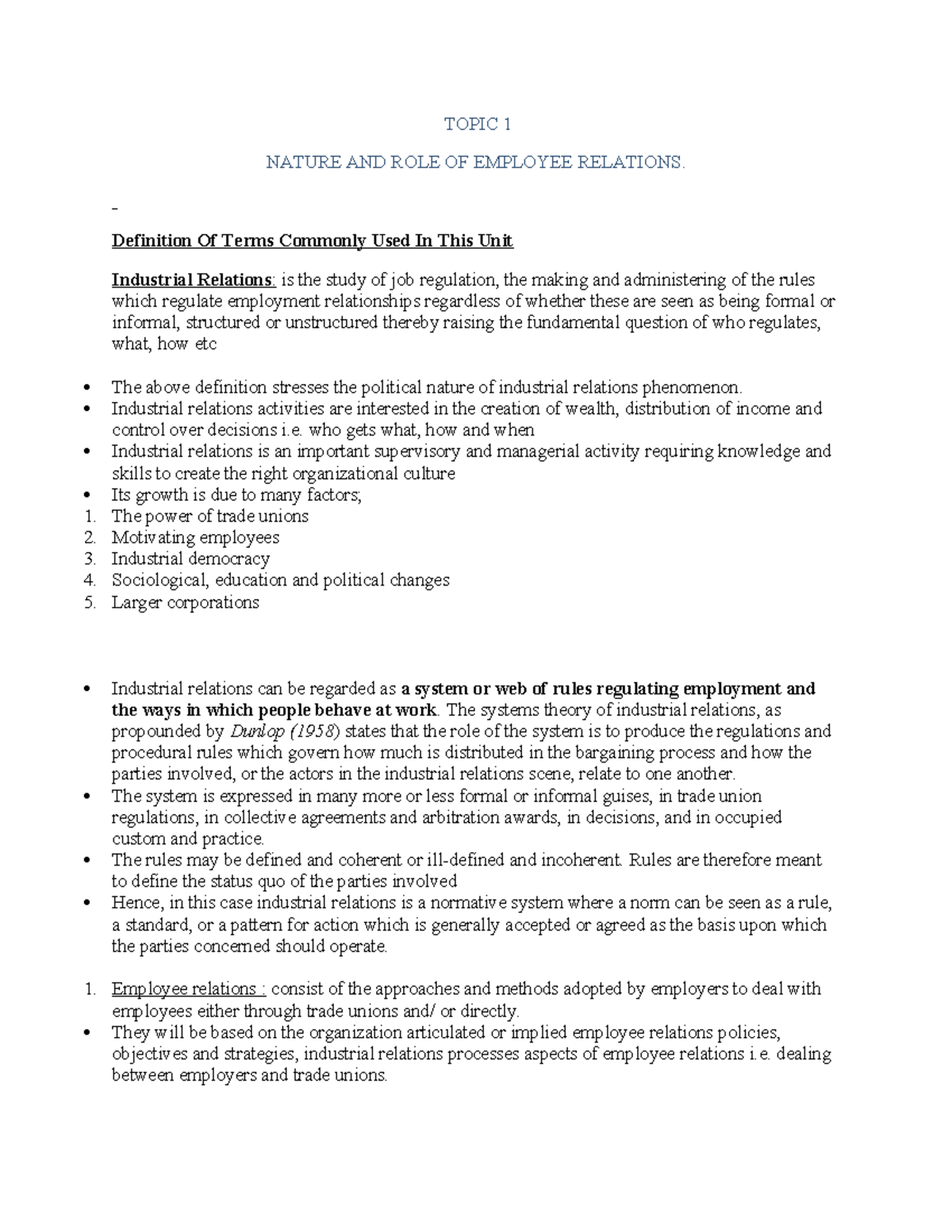 Employee Relations Overview: Nature, Definitions, and Strategies - Studocu