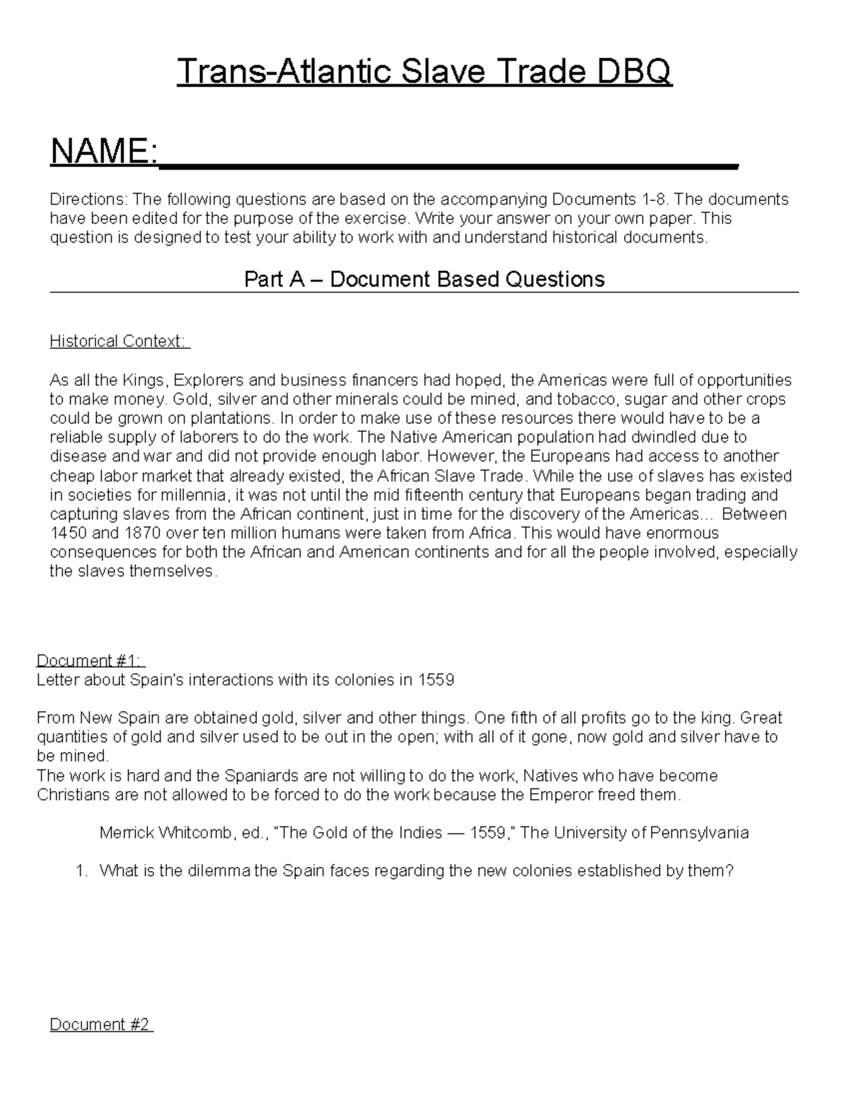 Trans-Atlantic Slave Trade DBQ: Analyzing Historical Impacts (1450-1750 ...