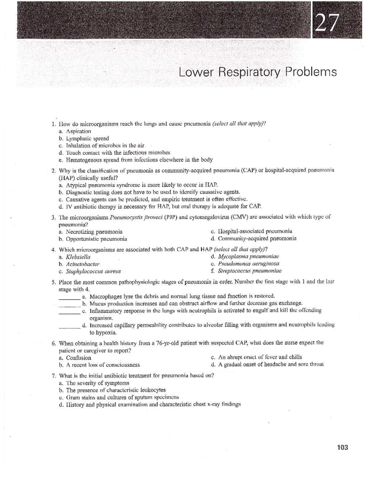 Pneumonia Quiz - Practice Questions and Answers - Studocu