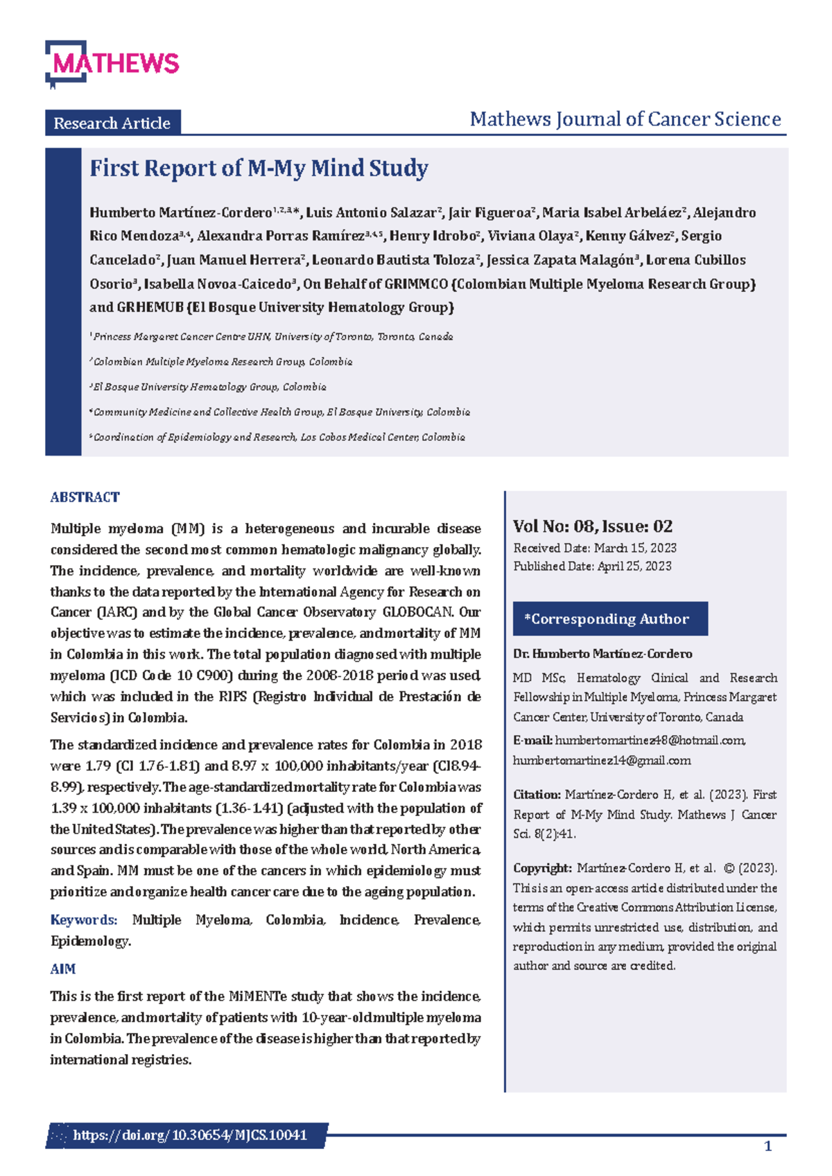 First Report of MiMENTe Study on Multiple Myeloma in Colombia - Studocu