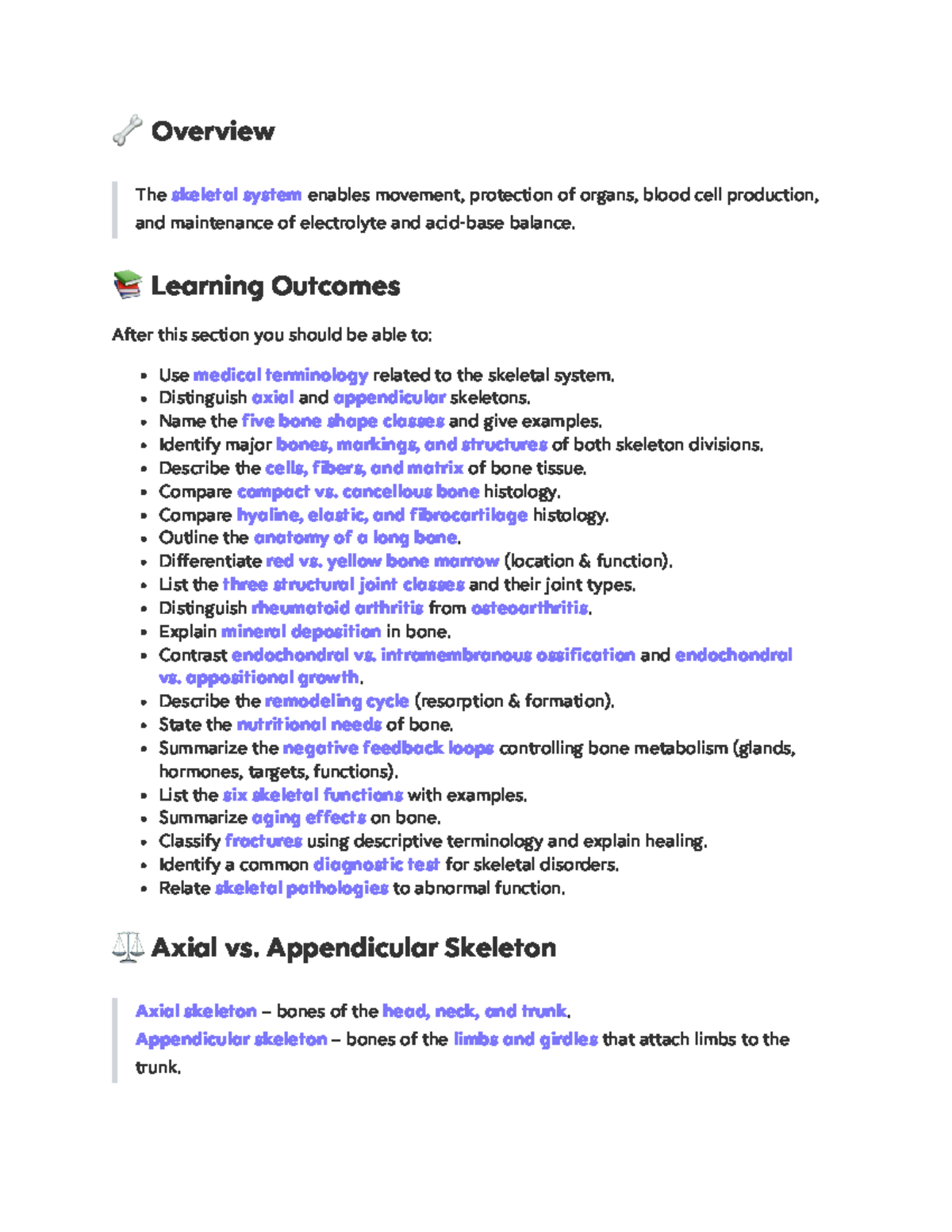 Skeletal System Overview & Disorders: Key Concepts & Clinical Applications - Studocu