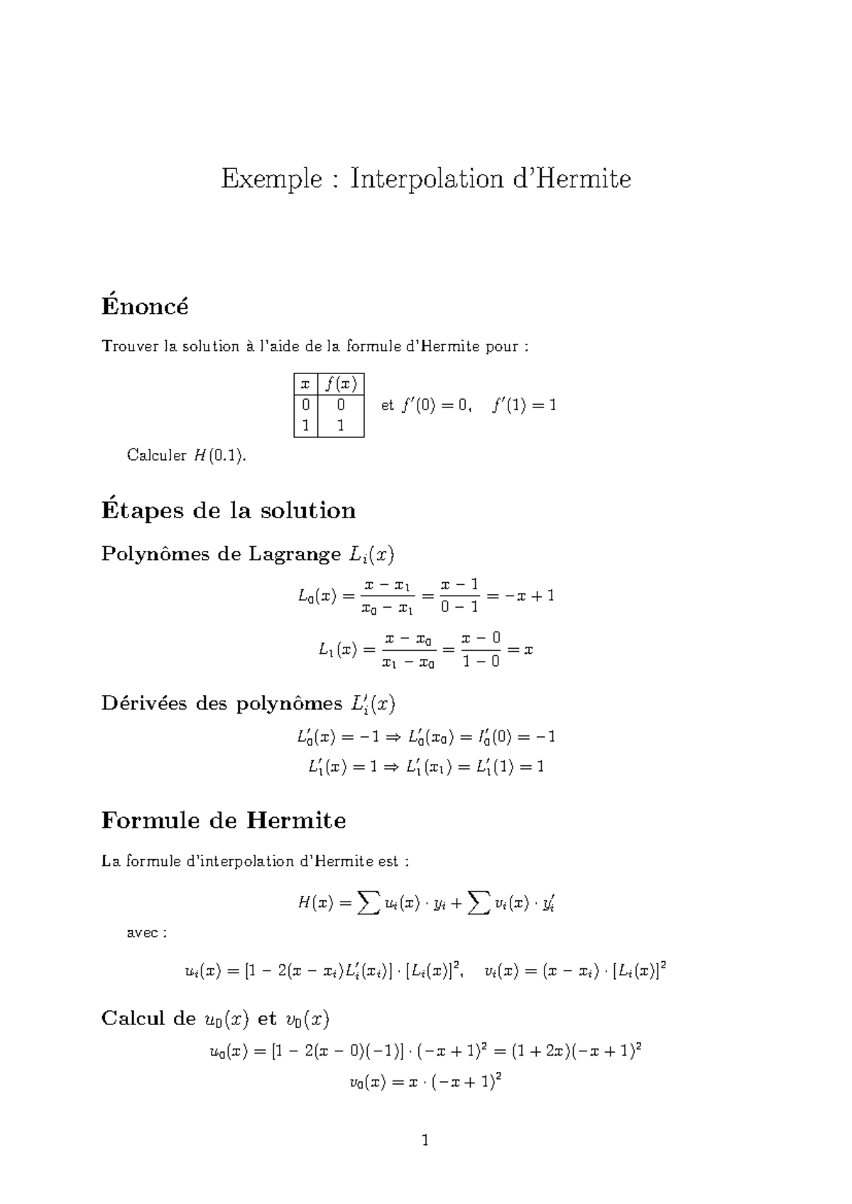 Interpolation d'Hermite : Méthode et Calculs (Exemple) - Studocu