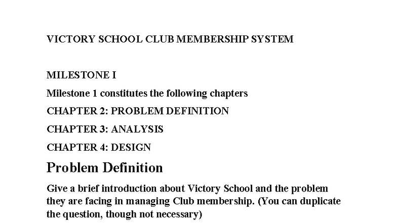 Victory School Club Project: Membership System Analysis & Design - Studocu