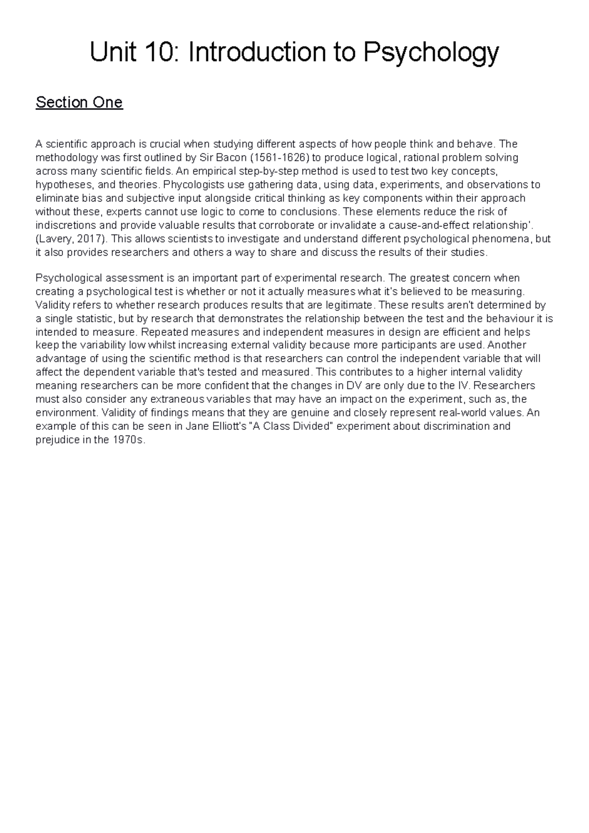 Introduction to Psychology - Unit 10: Introduction to Psychology ...