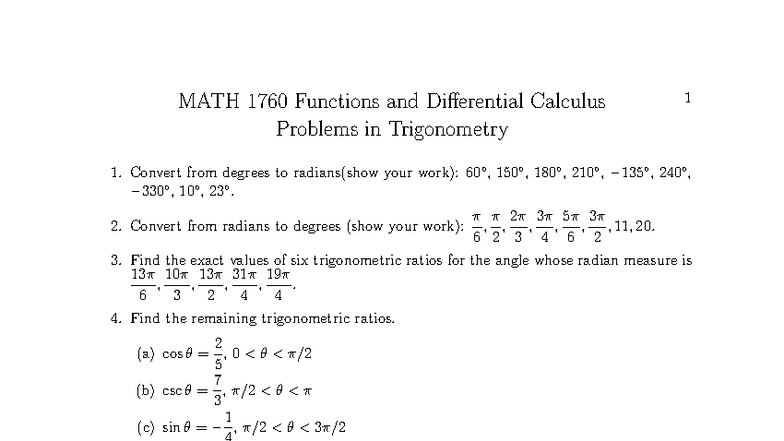 MATH 1760 Final Exam Problems in Trigonometry F20 - Studocu