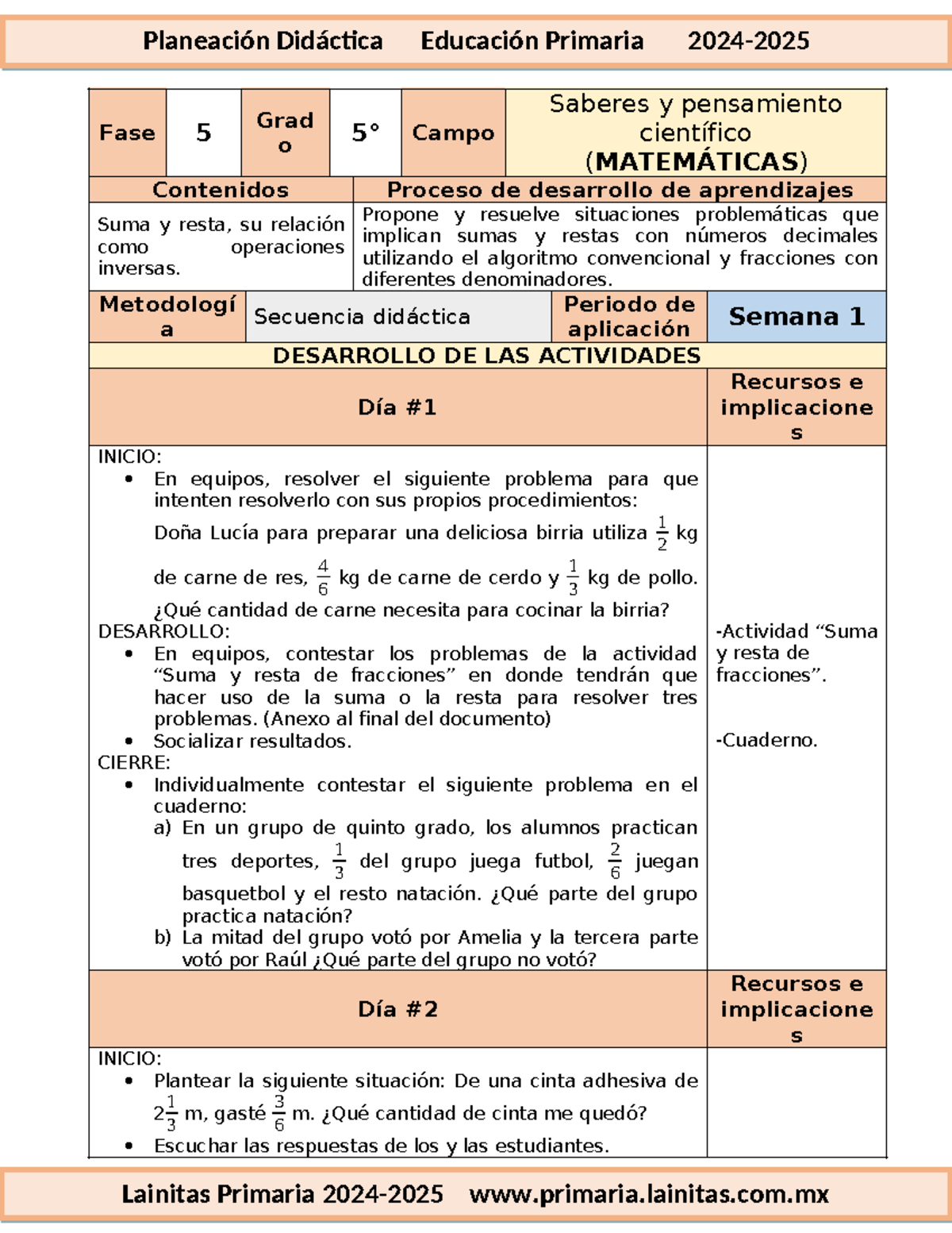 Planeación de Matemáticas 5to Grado - Octubre 2024-2025 - Studocu