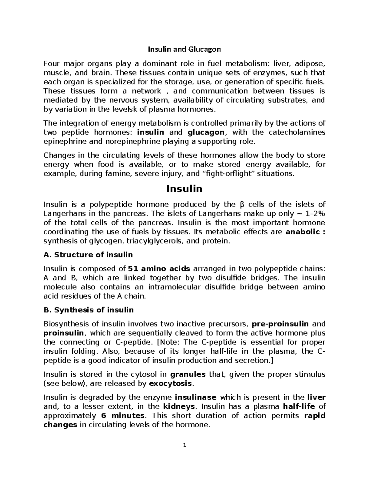Insulin and Glucagon: Regulation of Blood Glucose Mechanisms (BIO 101 ...