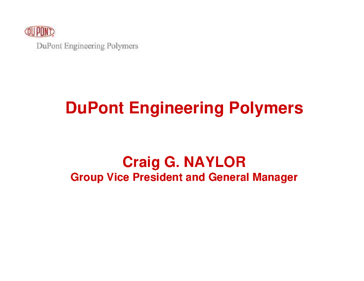 PIE4987 - Final Exam: DuPont Engineering Polymers Overview and Future ...