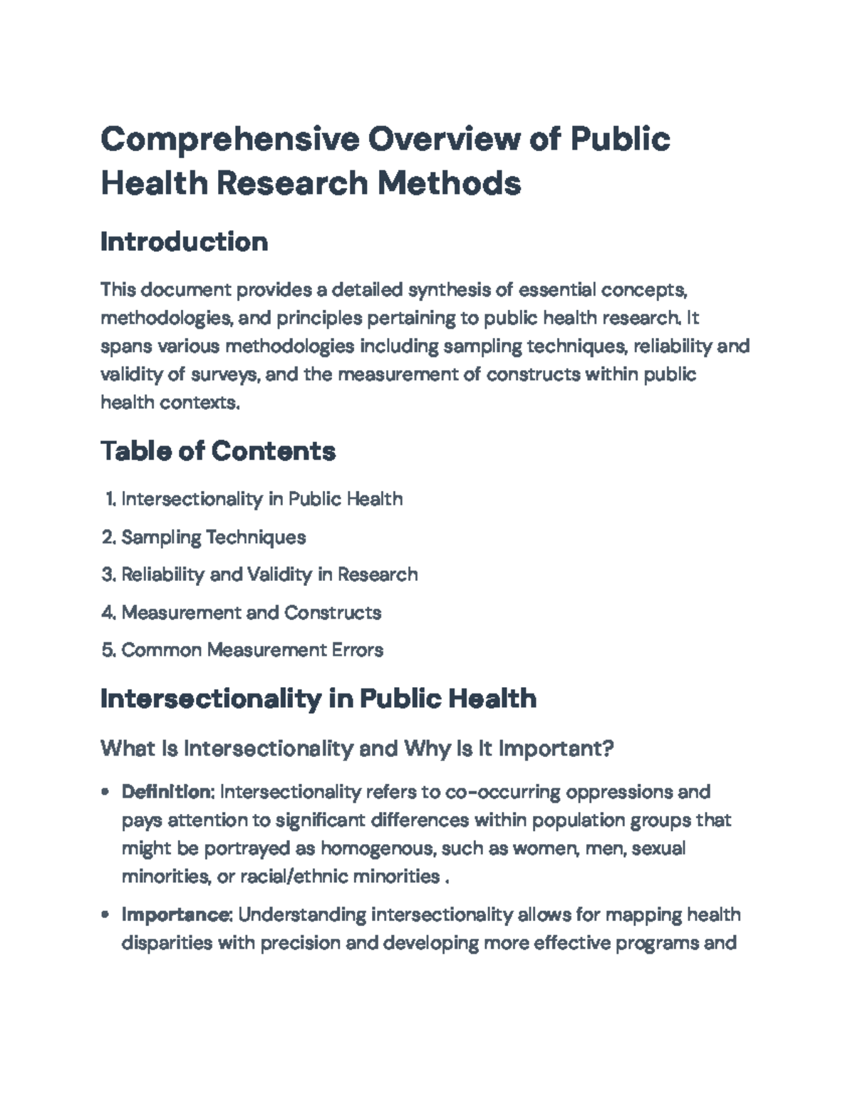 Public Health Research Methods (PHRM 101): Sampling, Validity & Bias Overview - Studocu