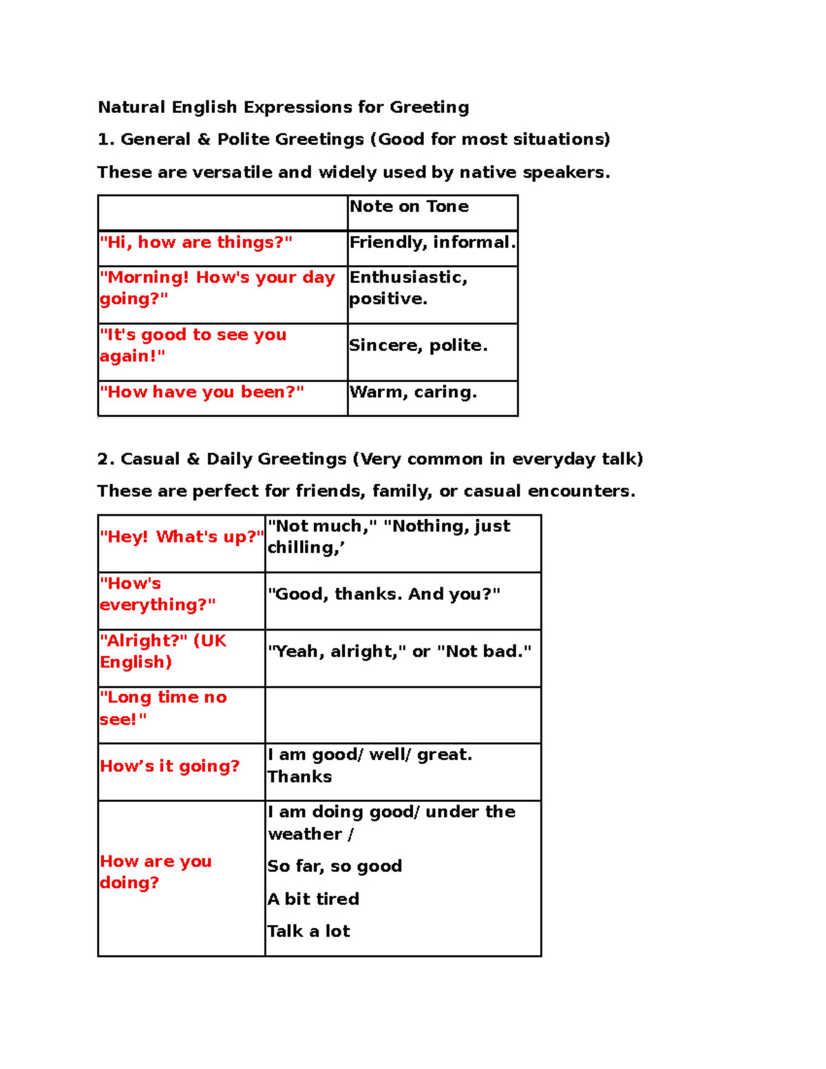 Basic English Conversation: Natural Expressions for Greetings - Studocu