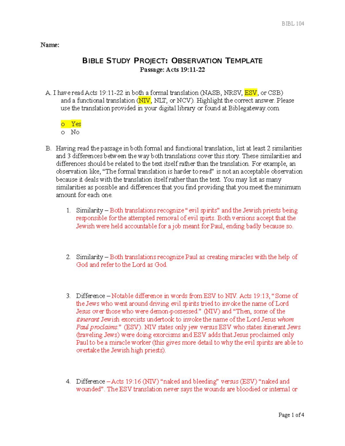 Bible Study Project: Observation of Acts 19:11-22 Analysis - Studocu