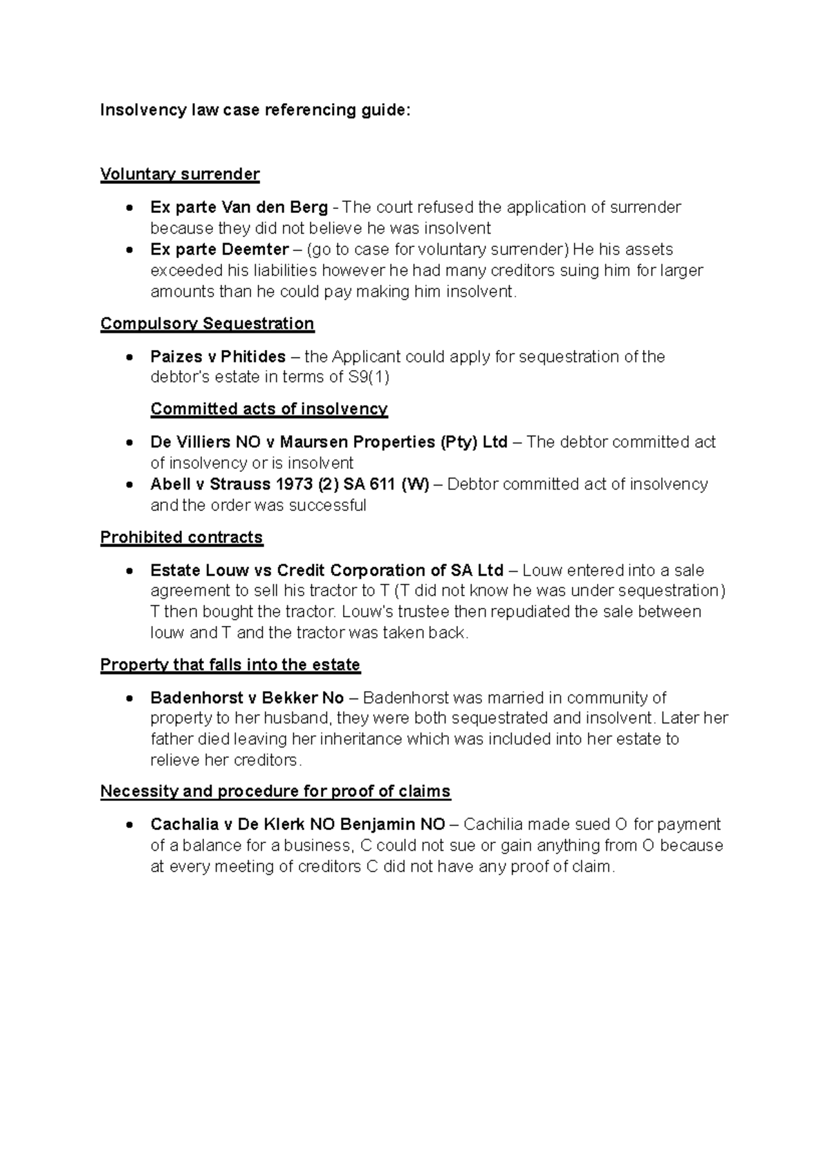 Insolvency Cases Reference Guide: Key Legal Precedents and Concepts ...