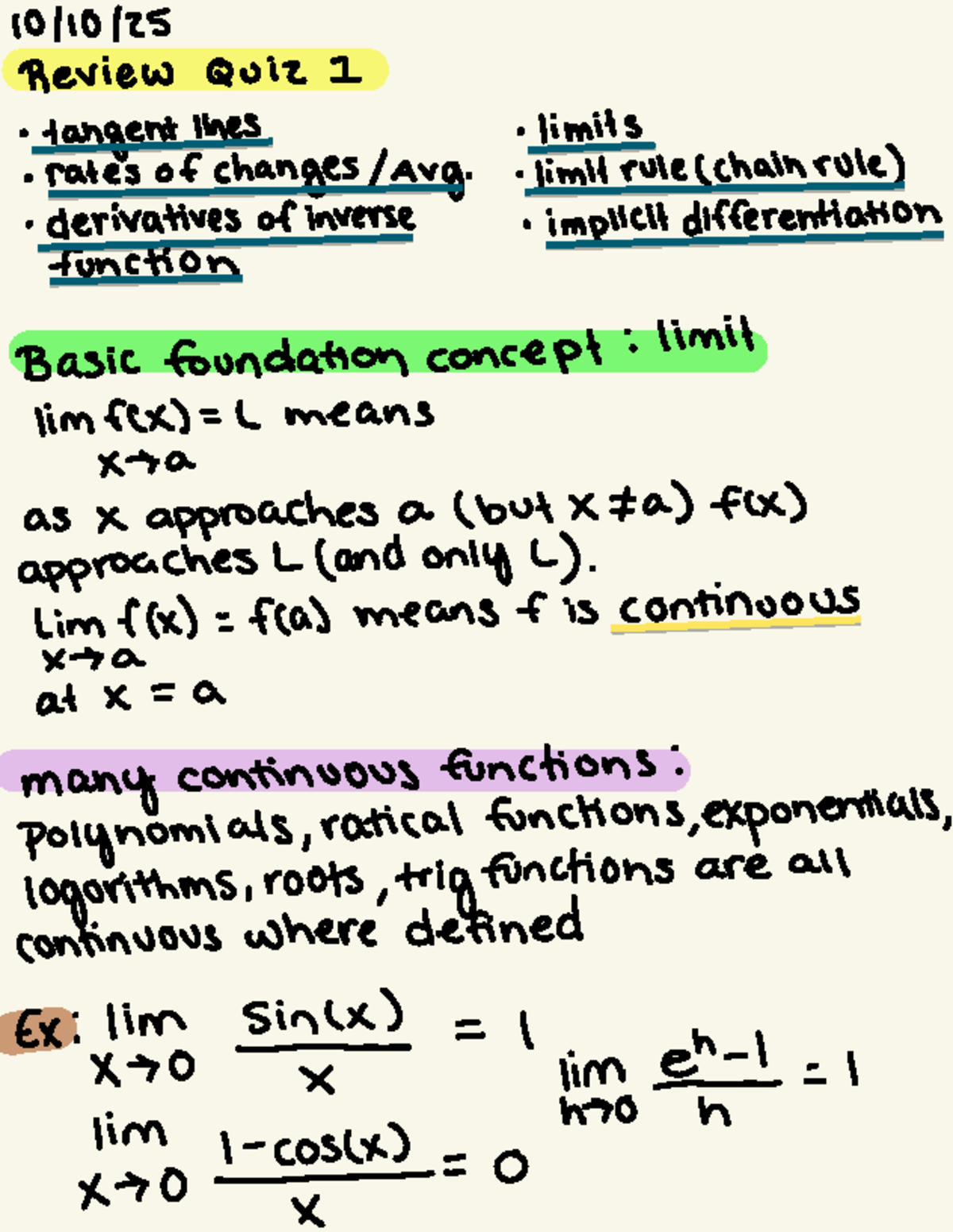 Differentiation Techniques Review for Quiz I - Calculus Concepts - Studocu