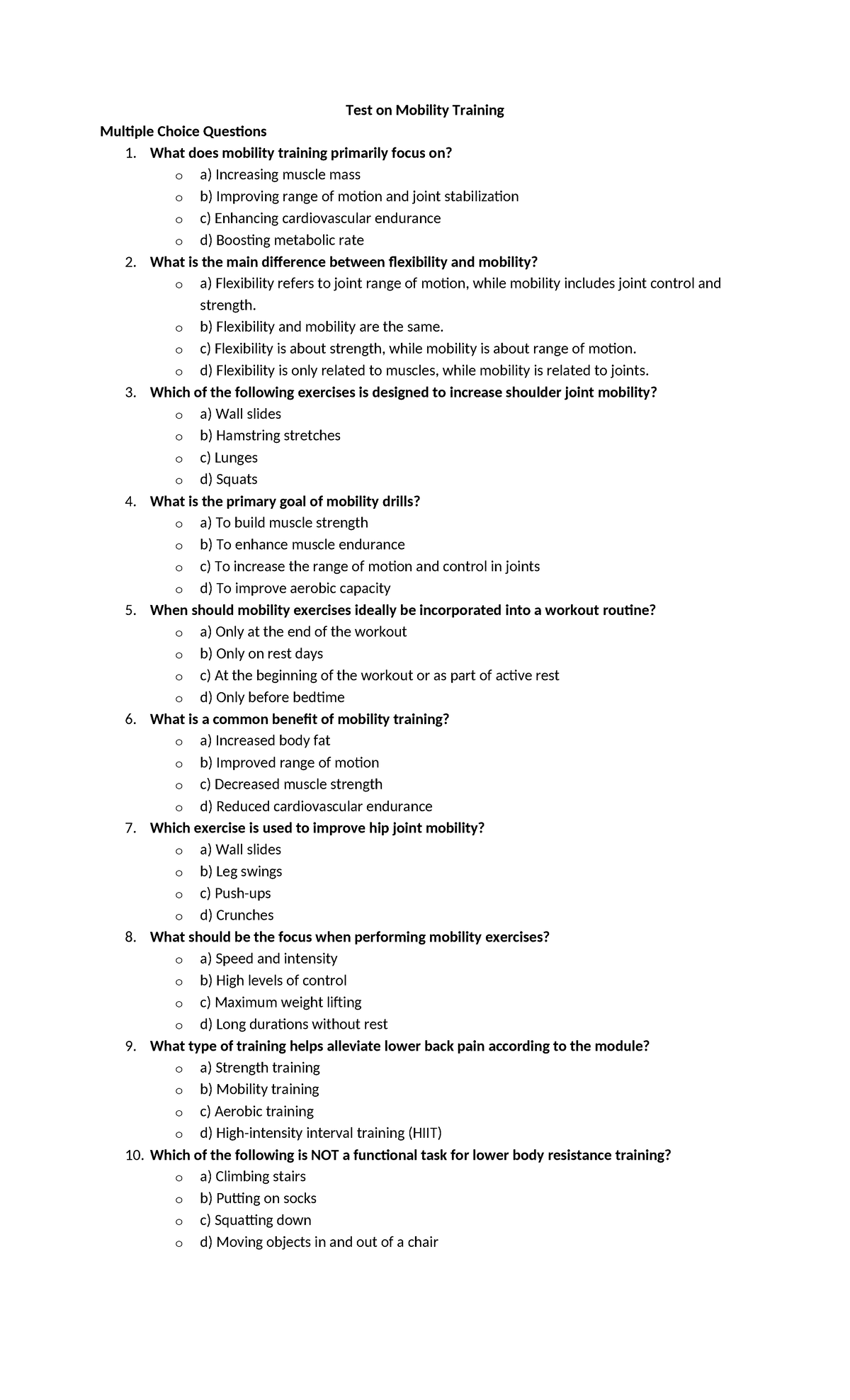 GPE 2 Module 2 Mobility Training Test Questions and Answers - Studocu