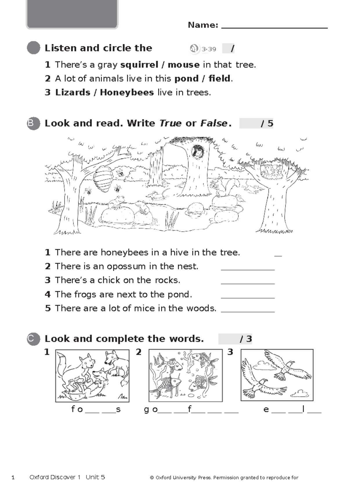 Oxford Discover 1 Unit 5 Test: Listening & Vocabulary Activities - Studocu