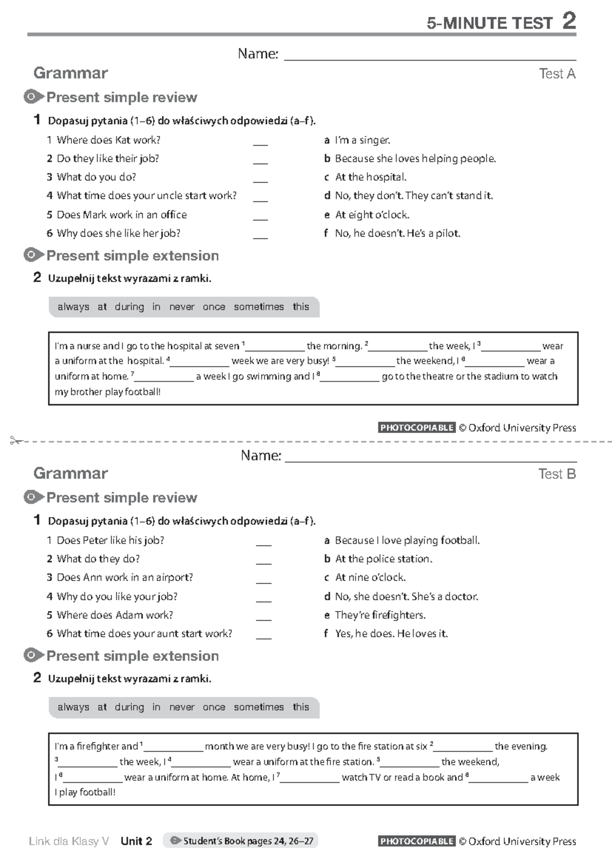 L5 U2 5-Minute Grammar Test: Present Simple Review - Studocu