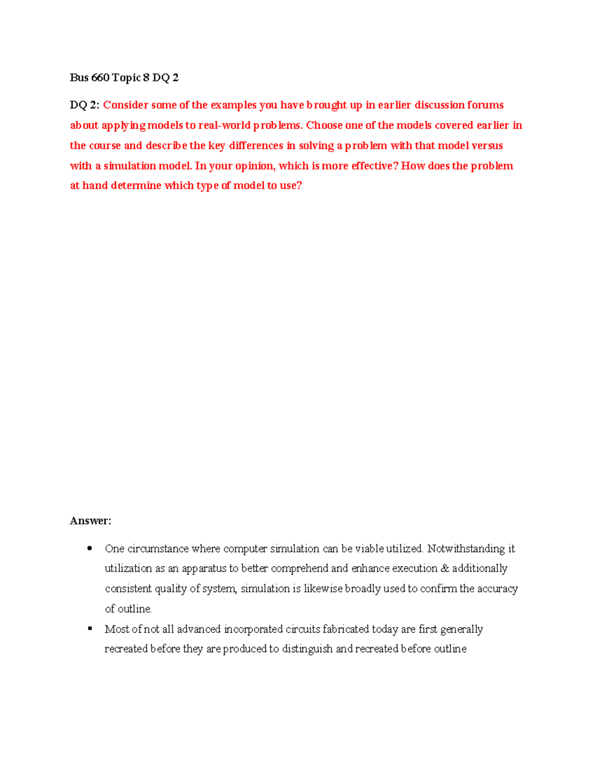 BUS 660 Topic 8 DQ 2 - Bus 660 Topic 8 DQ 2 DQ 2: Consider some of the ...