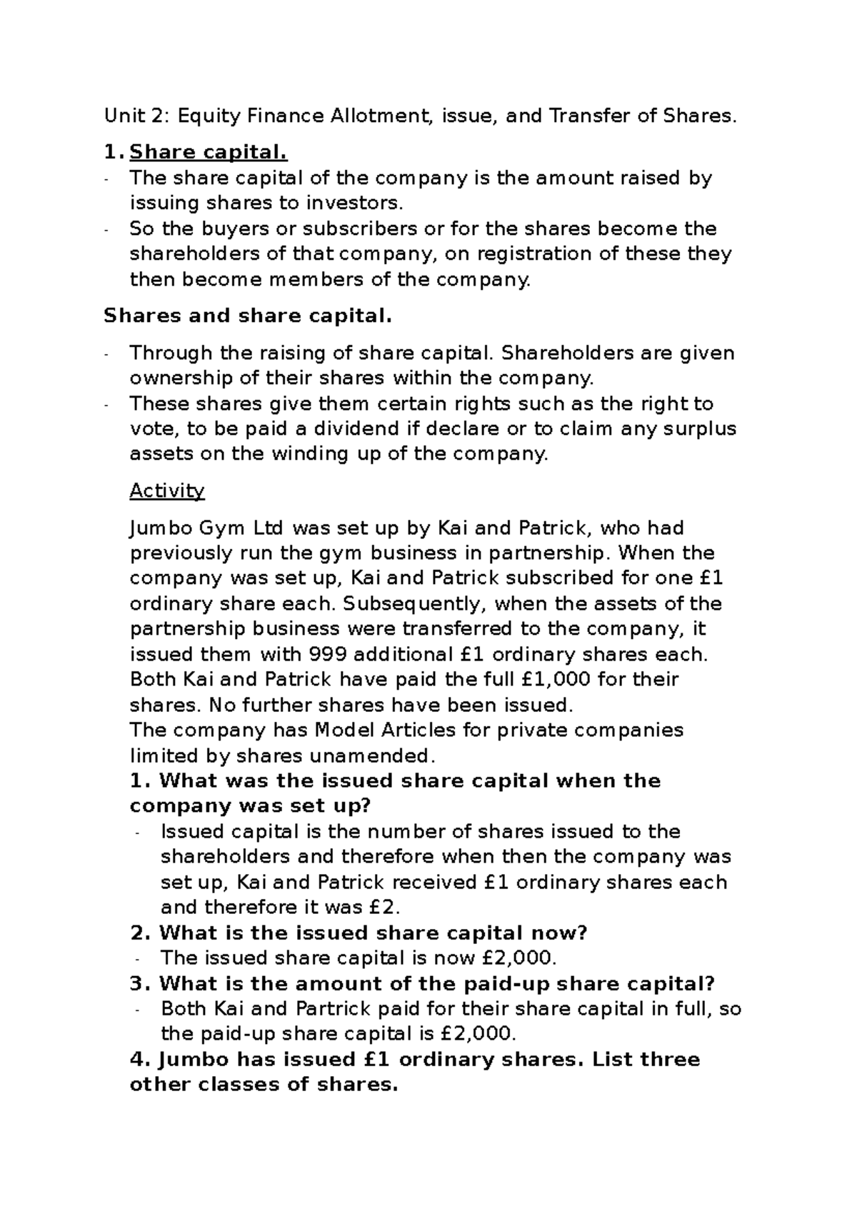 Unit 2: Equity Finance - Allotment, Issue & Transfer of Shares Overview ...