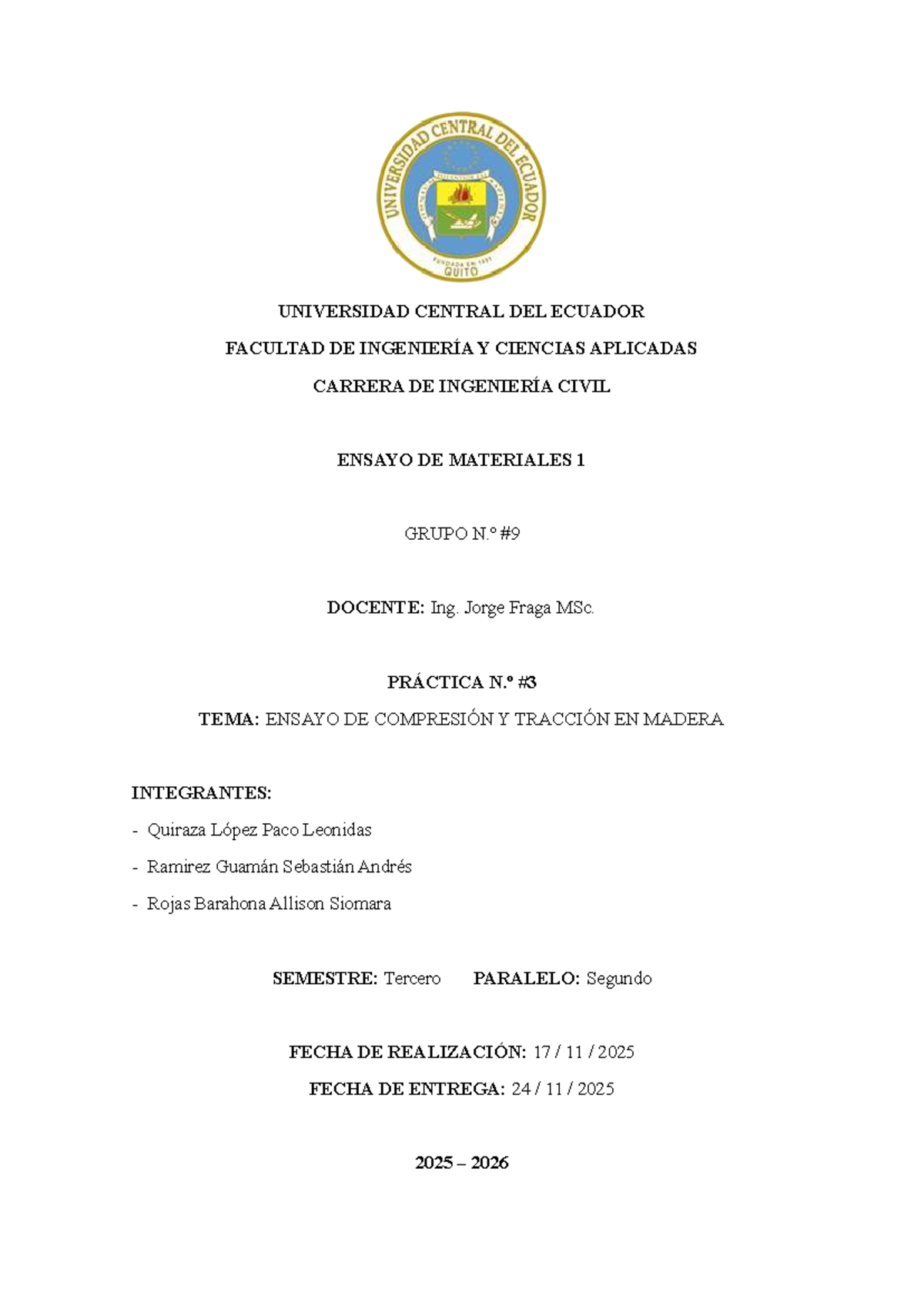 Informe 3 (Ensayo en Madera) - Compresión y Tracción en Madera - Studocu