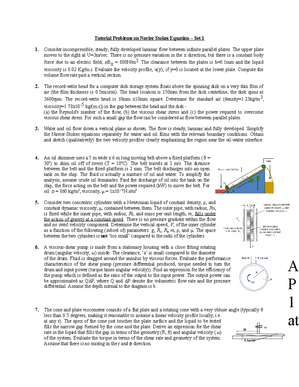 Tutorial Problems on Navier-Stokes Equations - Set 1 (Fluid Mechanics) - Studocu