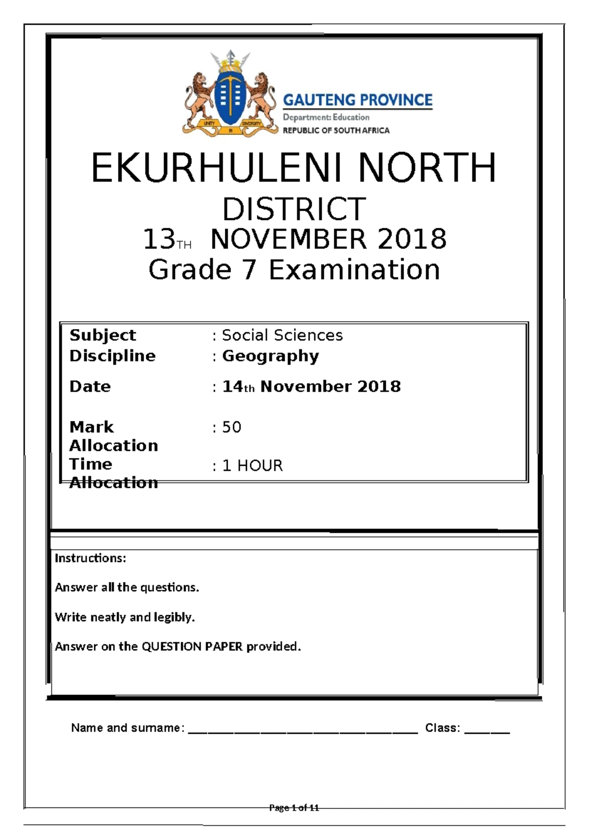 Social Studies Geography Term 3 grade 7 - Grade 7 Social Studies ...