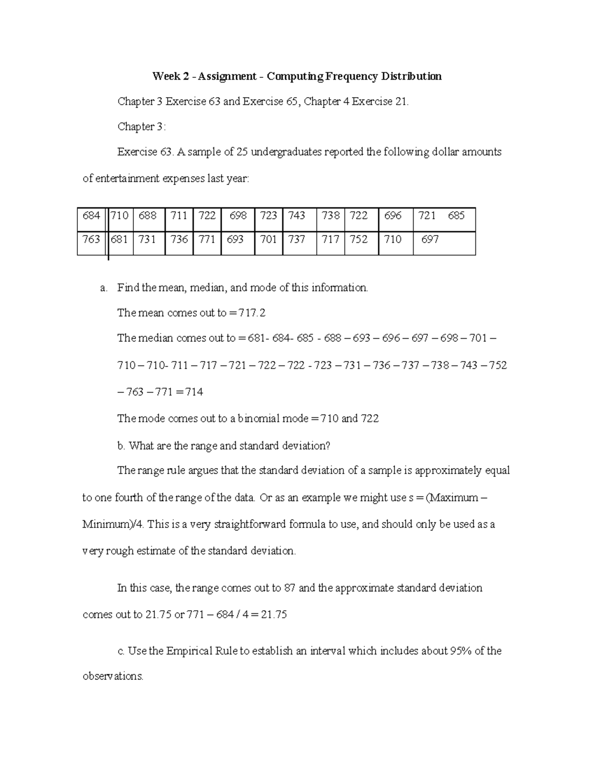 MATH 101 Week 2 Assign - Computation of Frequency Distribution - Studocu