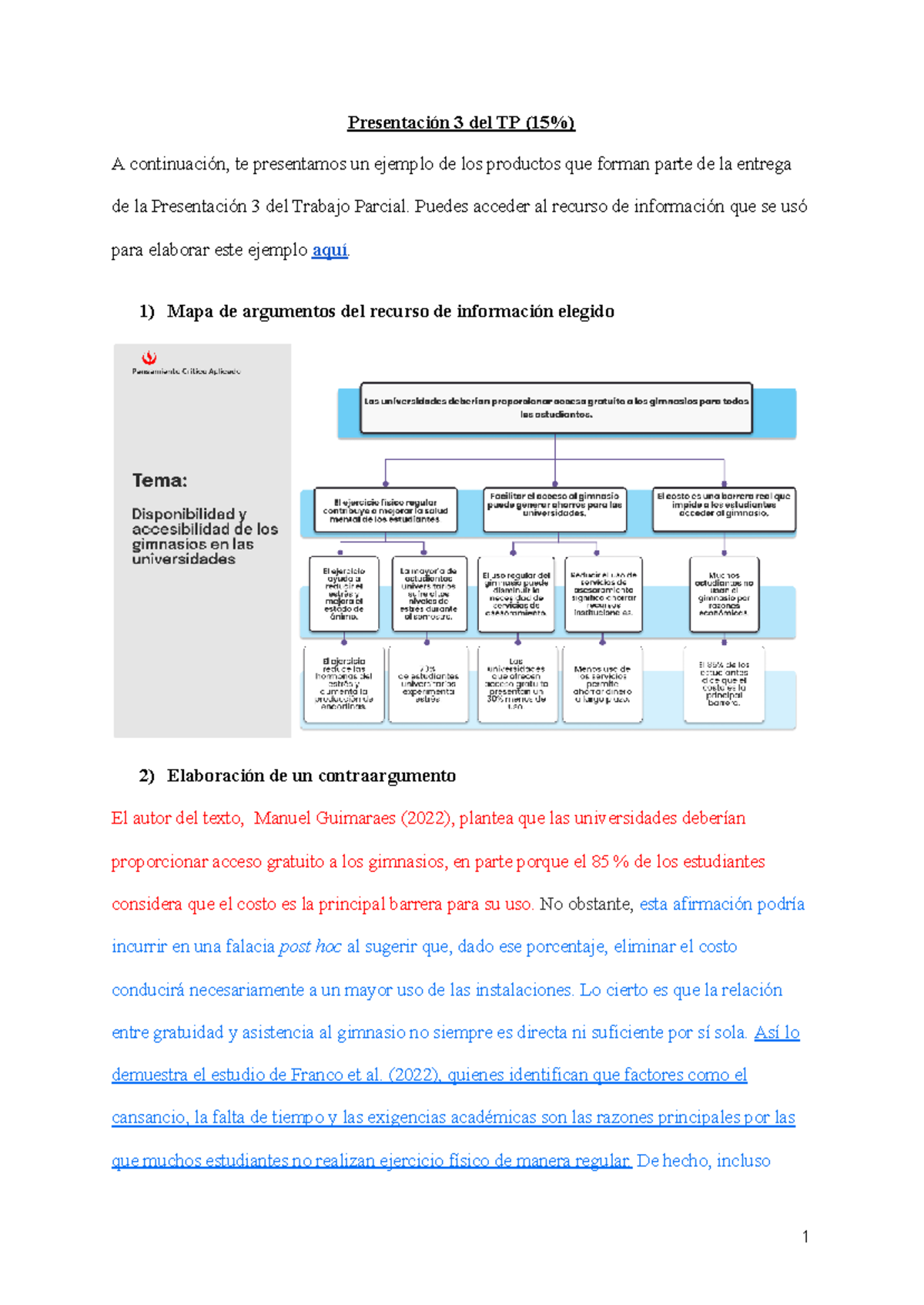 Guía para la Presentación 3 del TP: Ejemplo y Análisis Argumentativo - Studocu
