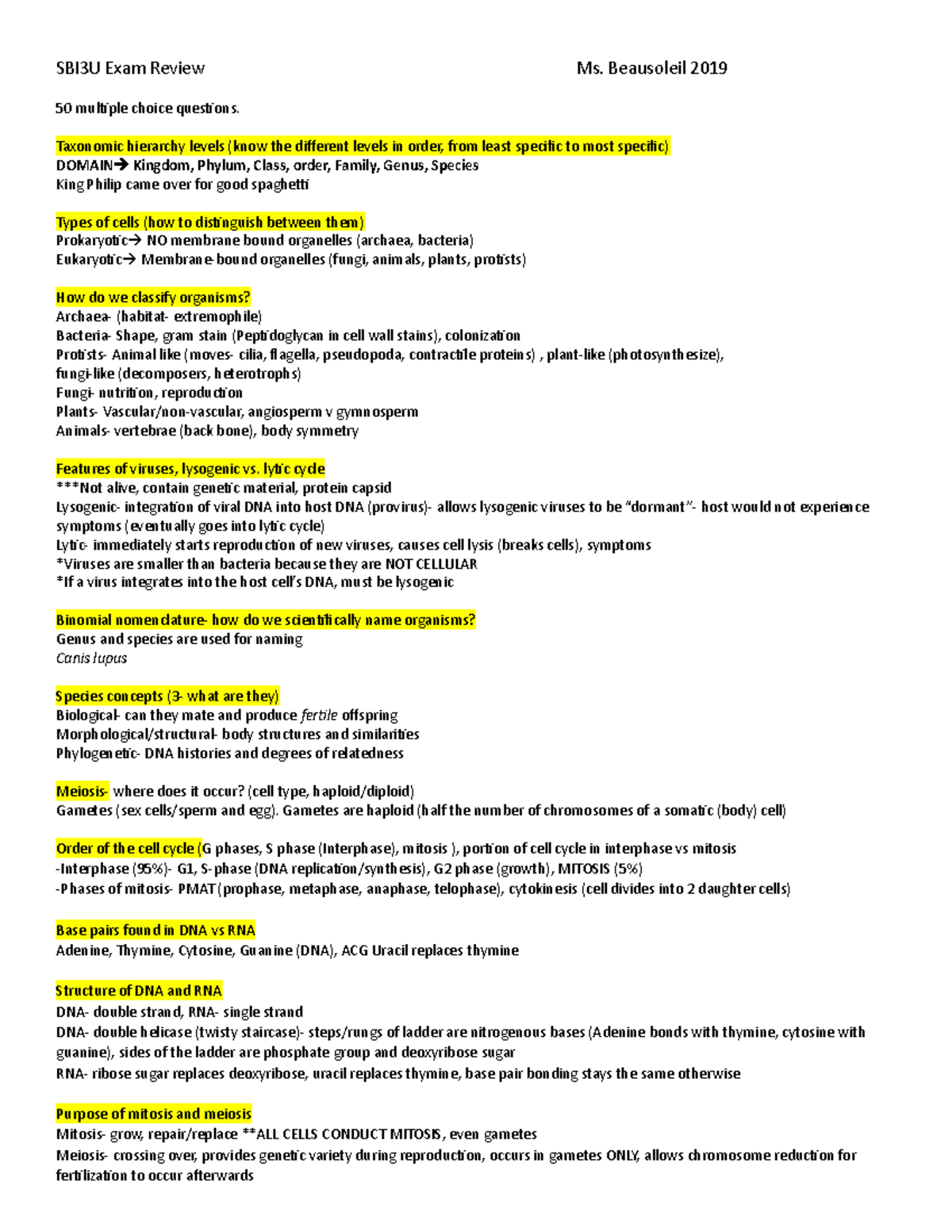 Grade 11 Biology Exam Review: Key Concepts & Multiple Choice Questions ...