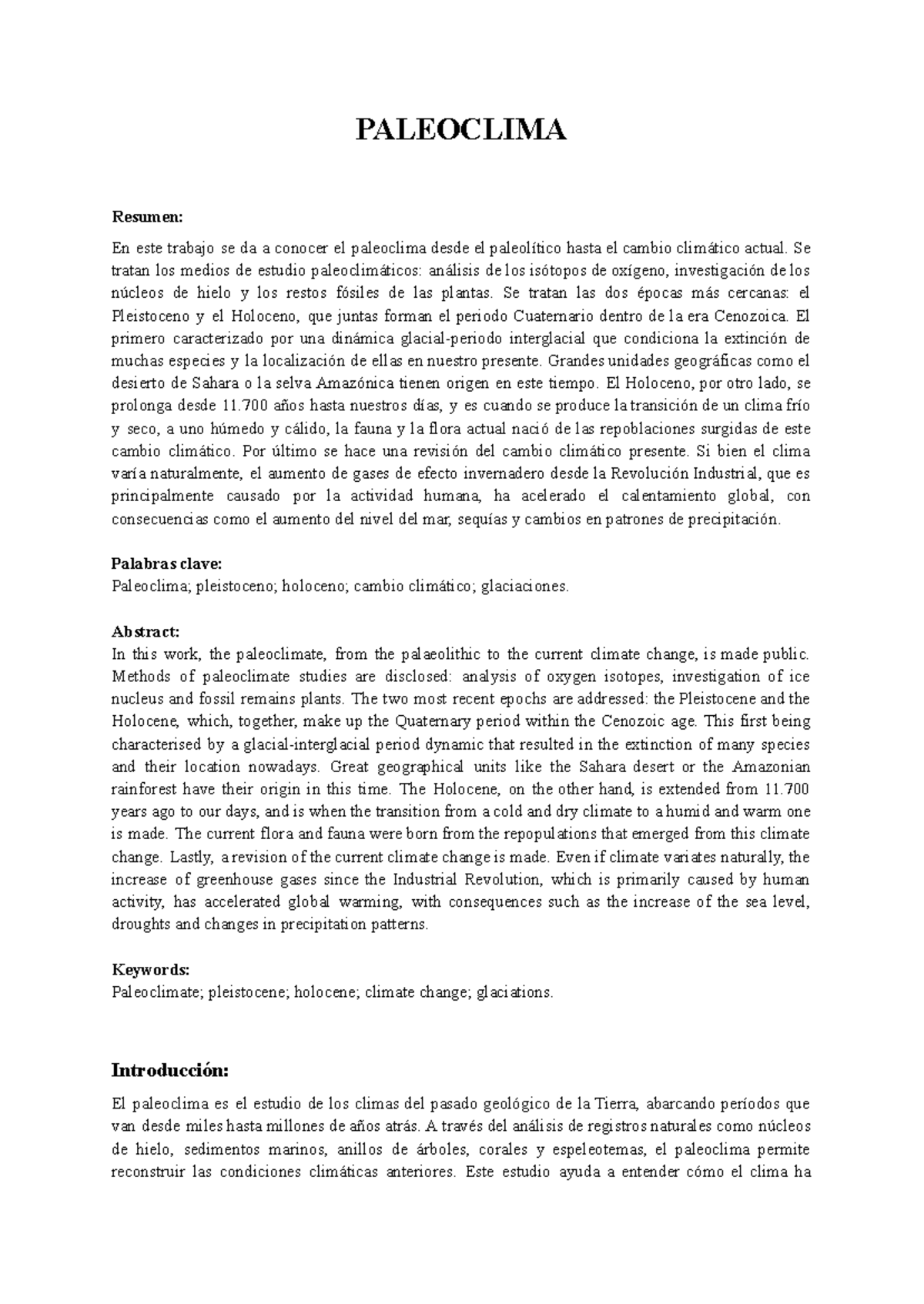 Documentos sobre el Paleoclima: Pleistoceno y Holoceno en Contexto ...