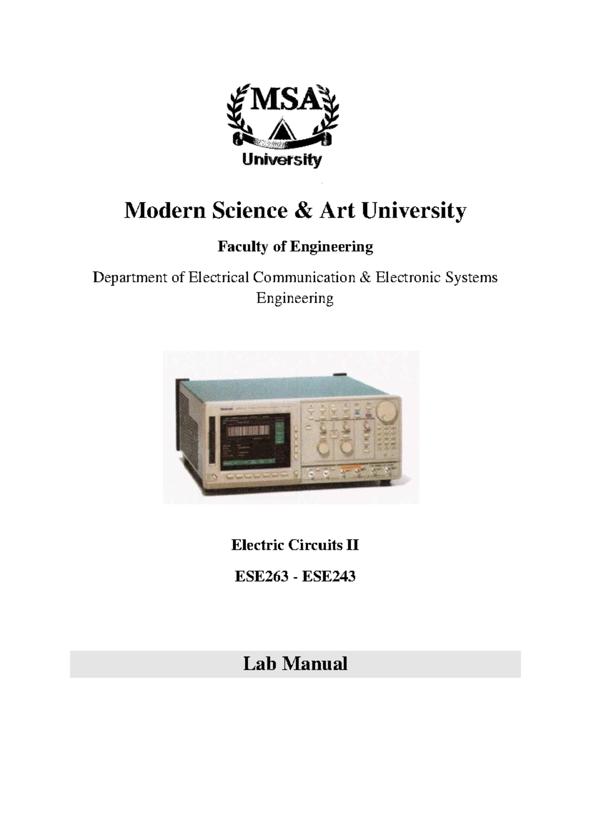 ESE263 - Electric Circuits II Lab Manual and Experiments Guide - Studocu