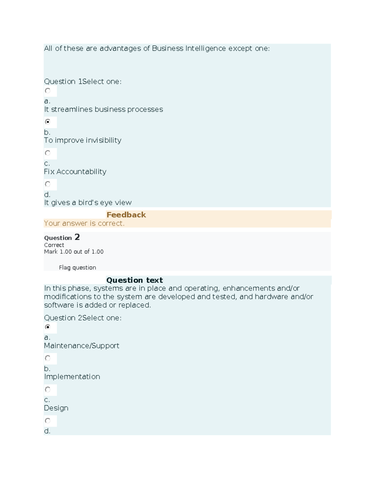 Business Intelligence Quiz: Key Concepts and Advantages - Studocu