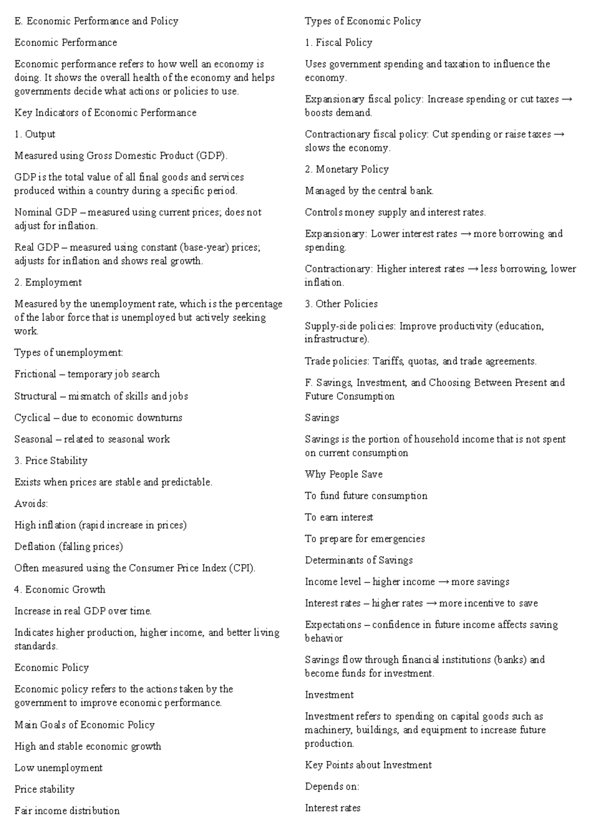 Econ - Economic Performance & Policy Types: Key Insights - Studocu