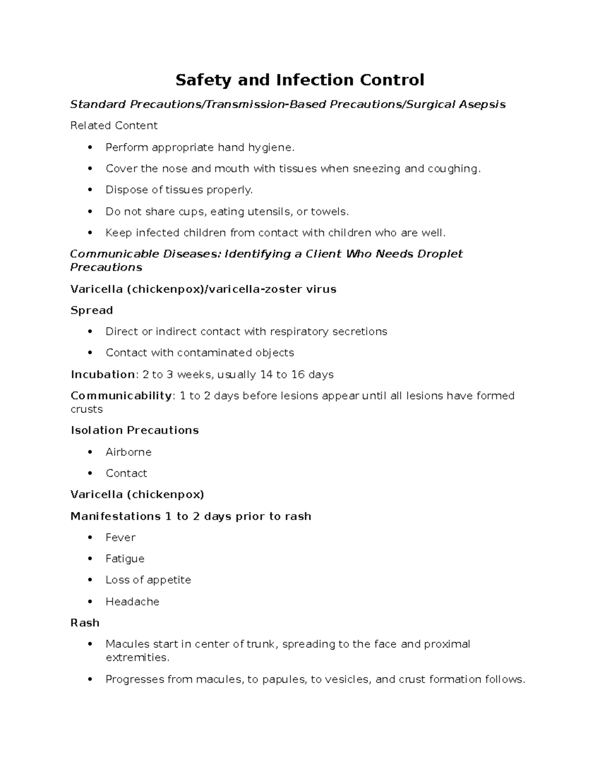 Safety and Infection Control - Safety and Infection Control Standard ...