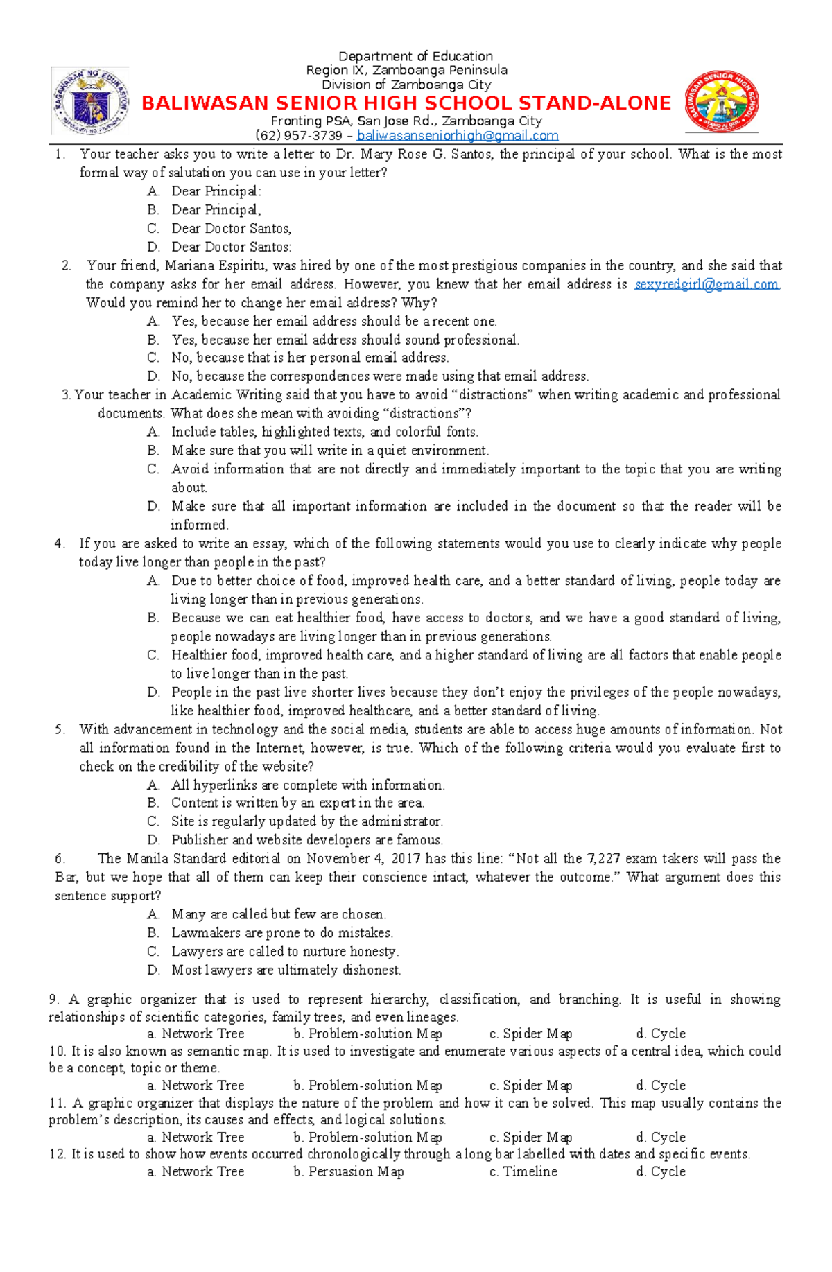 NAT Reviewer RNW: Formal Letter Writing and Communication Skills - Studocu