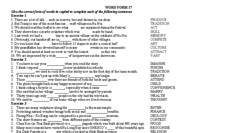 WORD FORM 17: Complete the Sentences with Correct Word Forms - Studocu