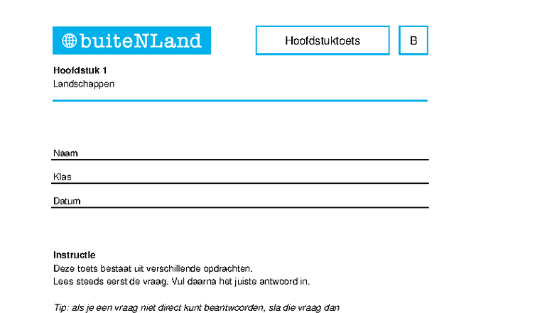 BNL5 2TH Hoofdstuktoets B - Landschappen Toetsvoorbereiding - Studeersnel