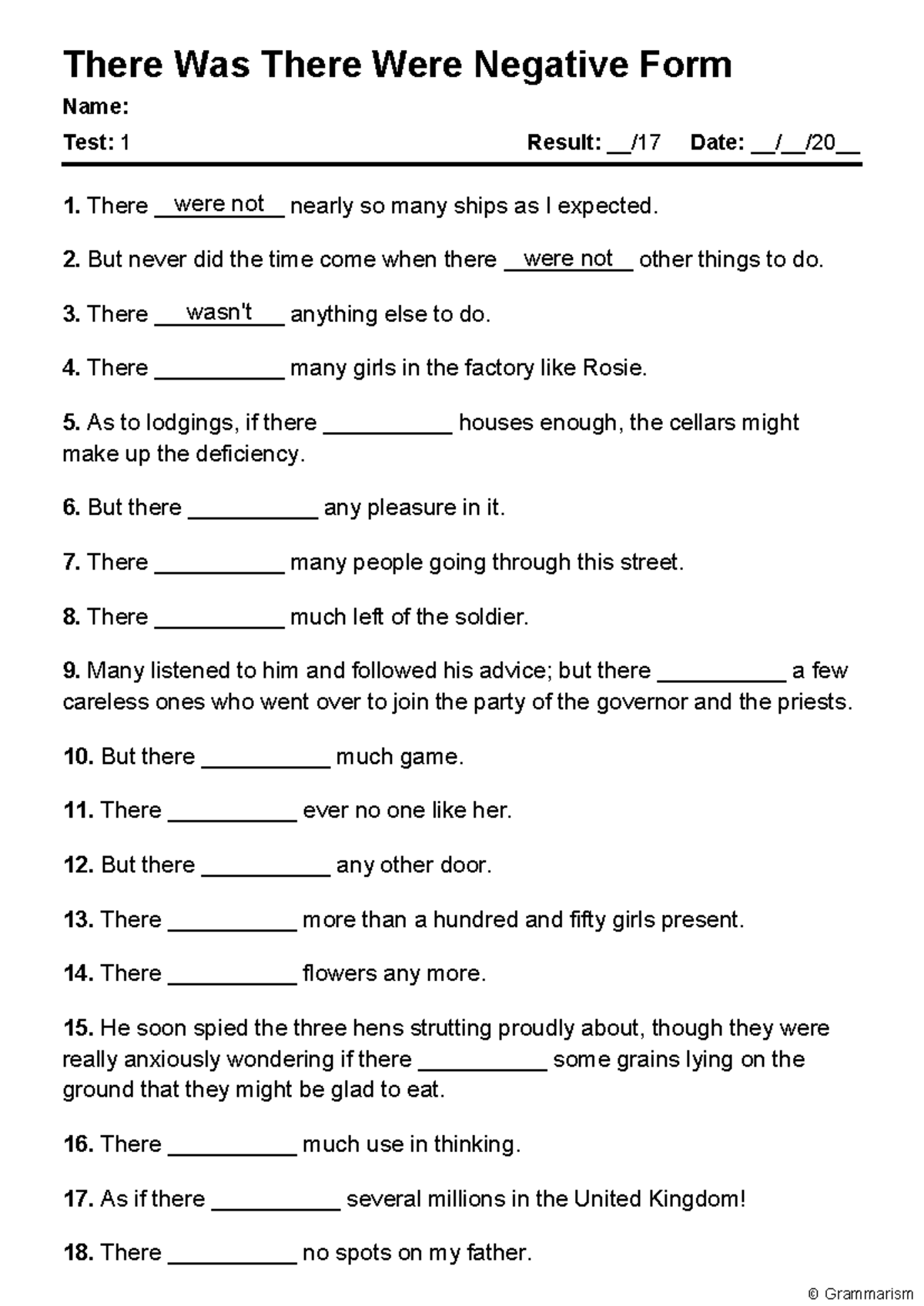 Grammarism: There Was, There Were Negative Form Test 1 - Studocu