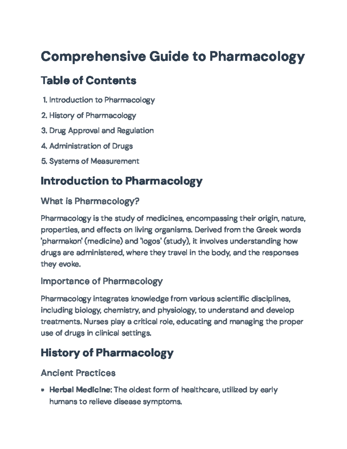 Comprehensive Guide to Pharmacology: Concepts and Drug Administration ...